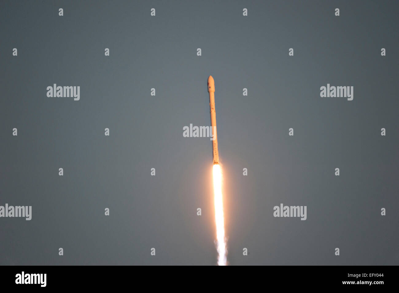 The SpaceX Falcon 9 commercial rocket streaks into the evening sky ...