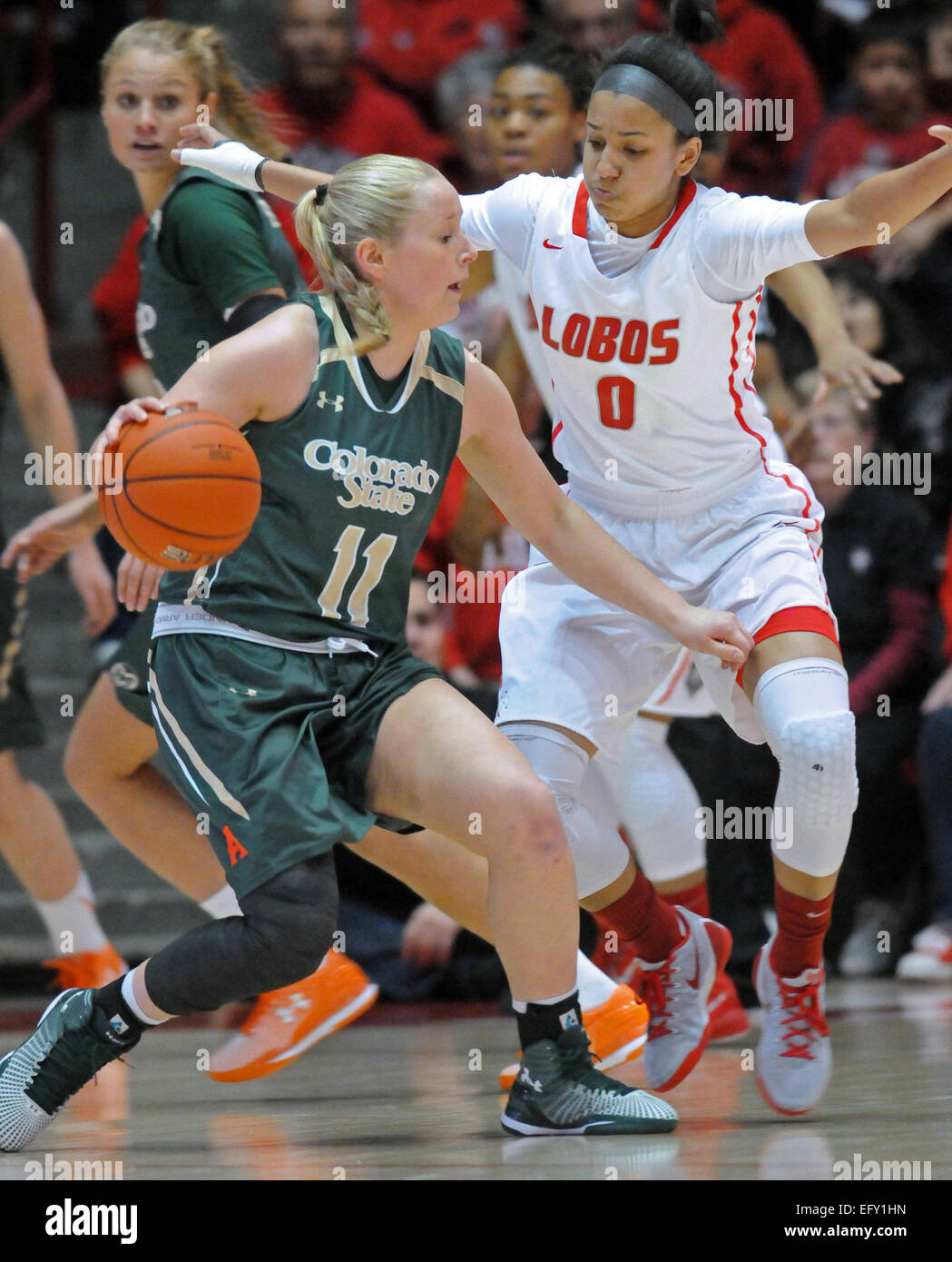Albuquerque, NM, USA. 11th Feb, 2015. UNM's #0 Cherise Beynon guards ...
