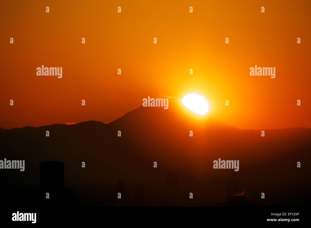 Diamond Fuji from Tokyo Tower on February 10, 2015, Tokyo, Japan : The ...