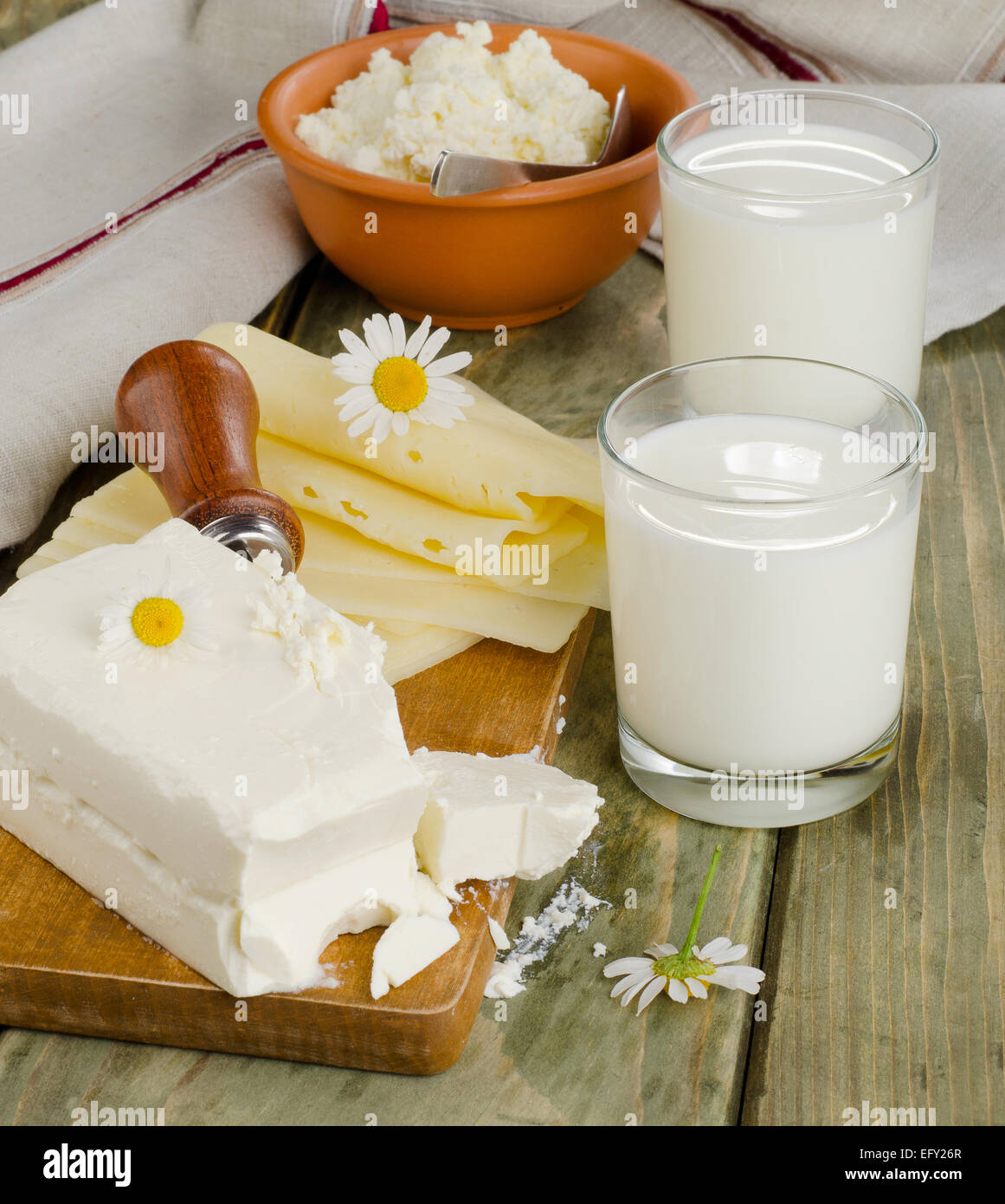 Fresh Milk products on a wooden background Selective focus Stock Photo ...