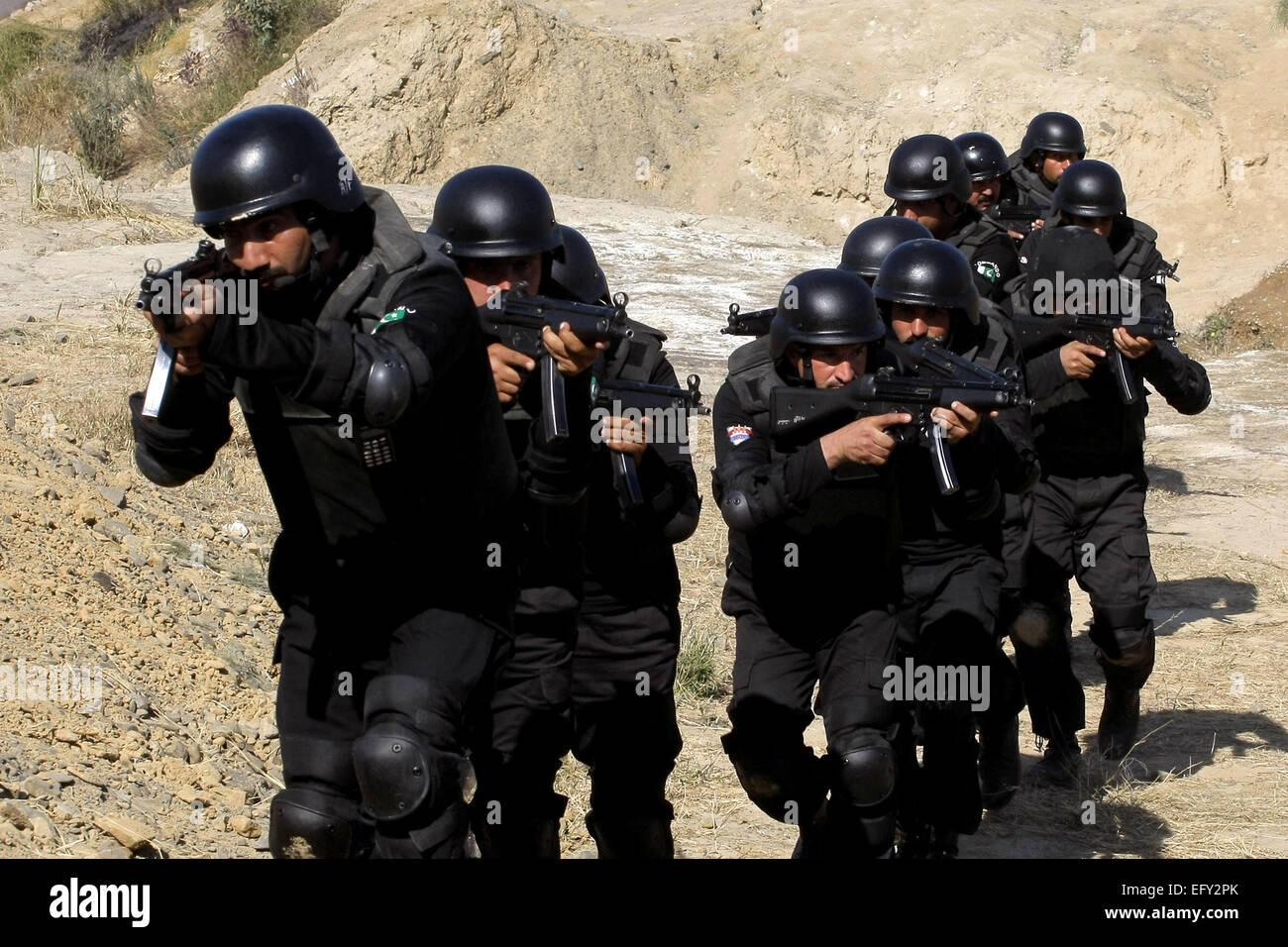Nowshera, Pakistan. 11th Feb, 2015. Police commandos attend a special ...