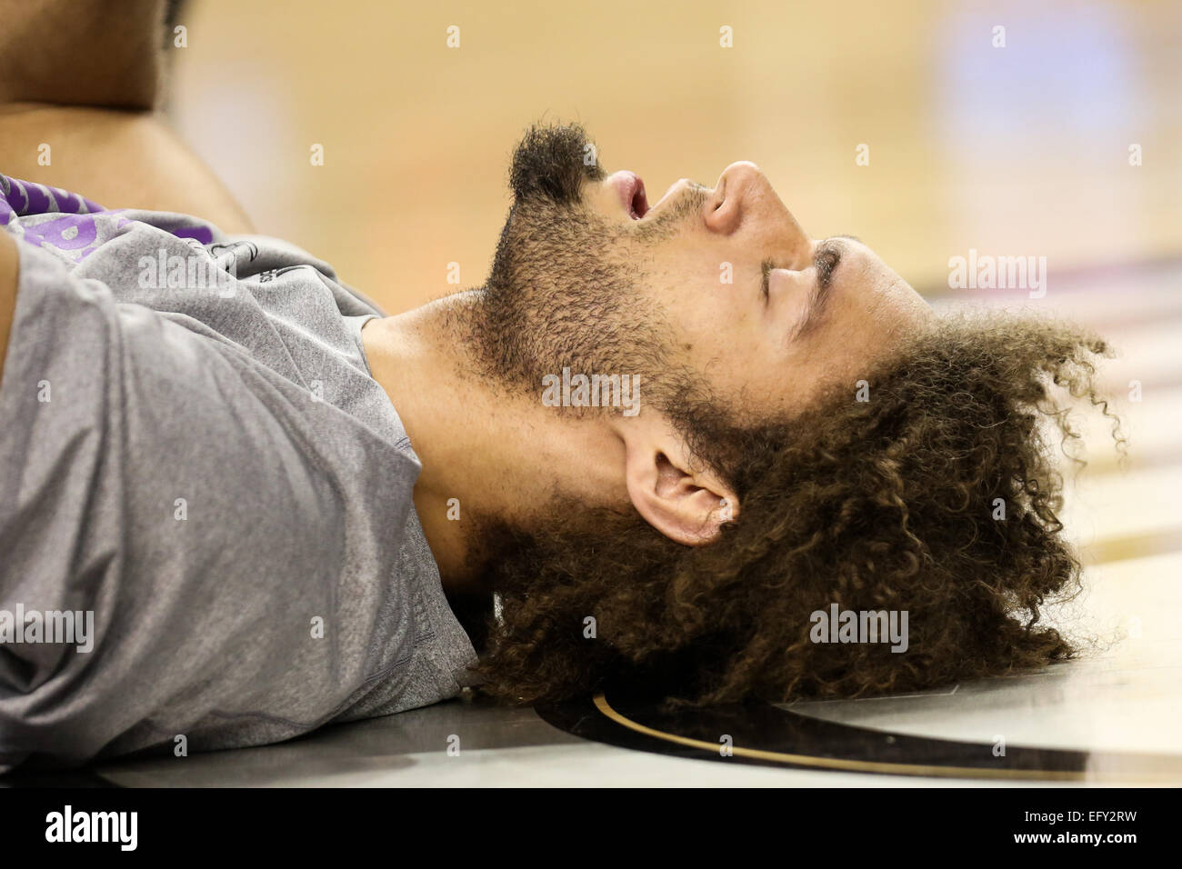 Portland, Oregon, USA. 11th Feb, 2015. ROBIN LOPEZ (42) stretches ...