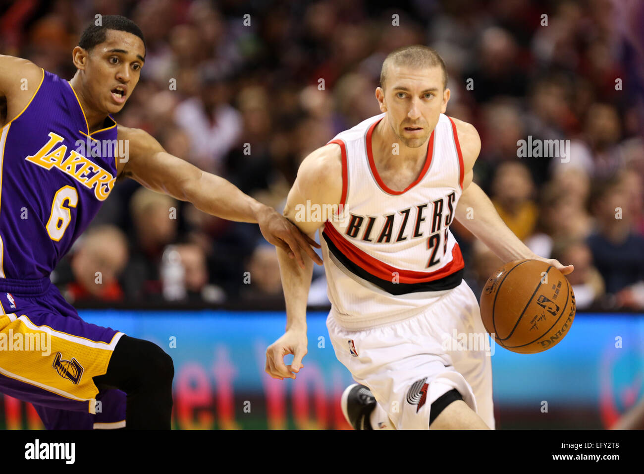 Portland, Oregon, USA. 11th Feb, 2015. STEVE BLAKE (25) drives to the ...