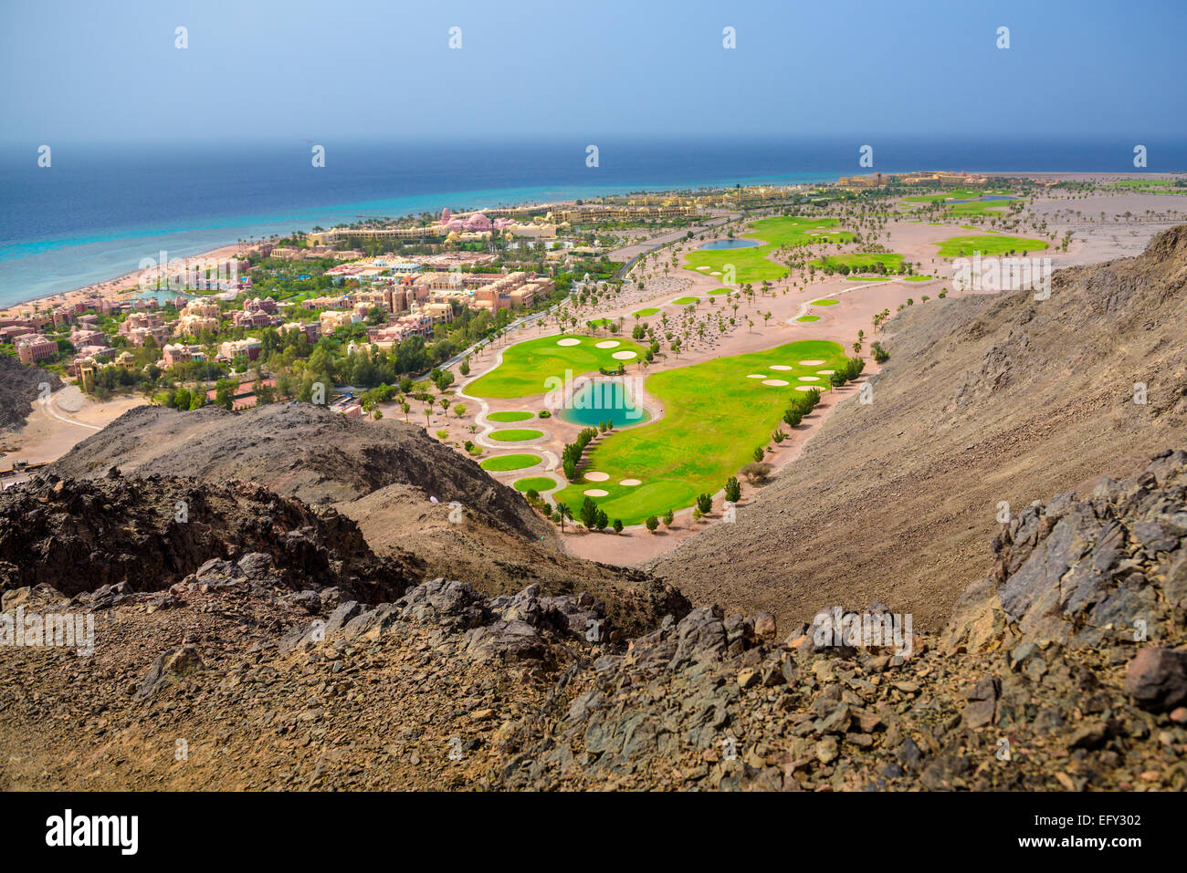 View of Taba Heights Golf Resort from near by mountains in Sinai, Egypt ...
