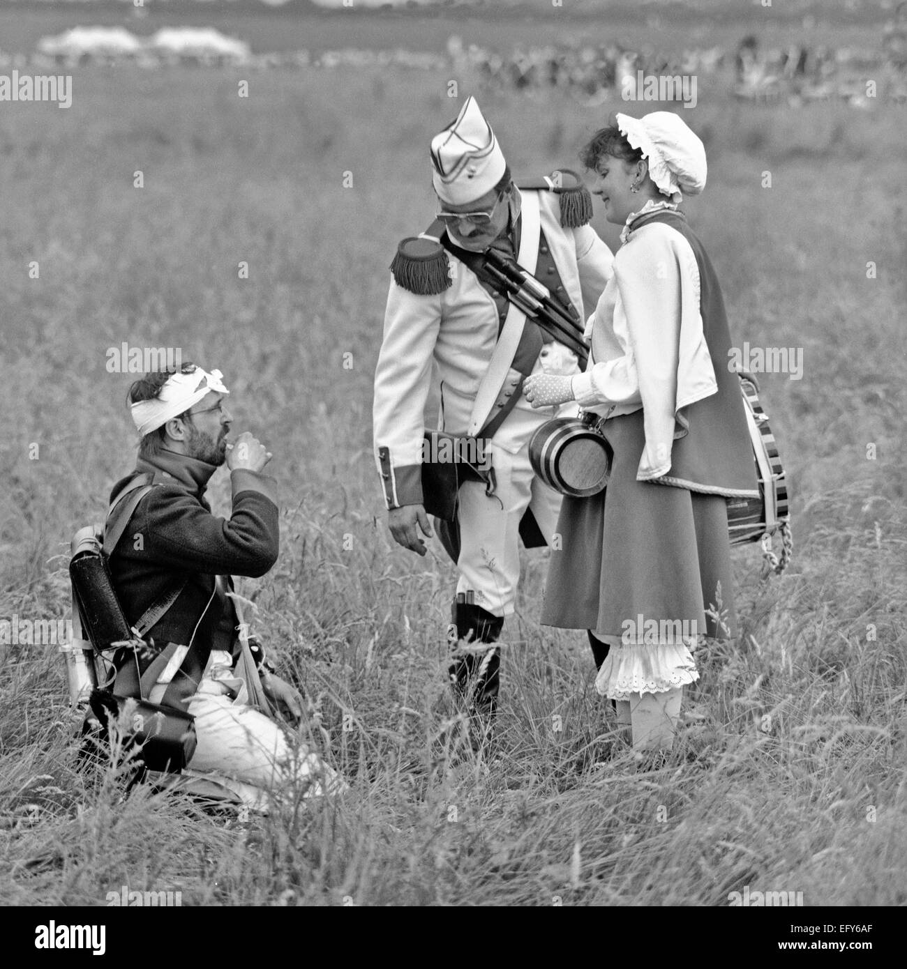 WATERLOO, BELGIUM -CIRCA 1990: Actors in costume during the reenactment ...