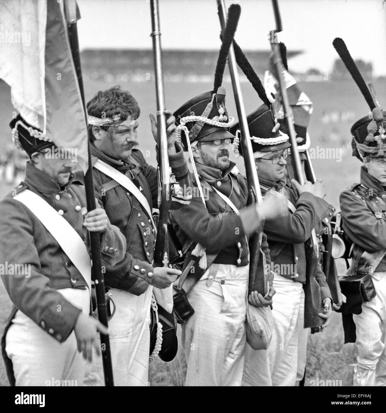 WATERLOO, BELGIUM -CIRCA 1990: Actors in costume during the reenactment ...