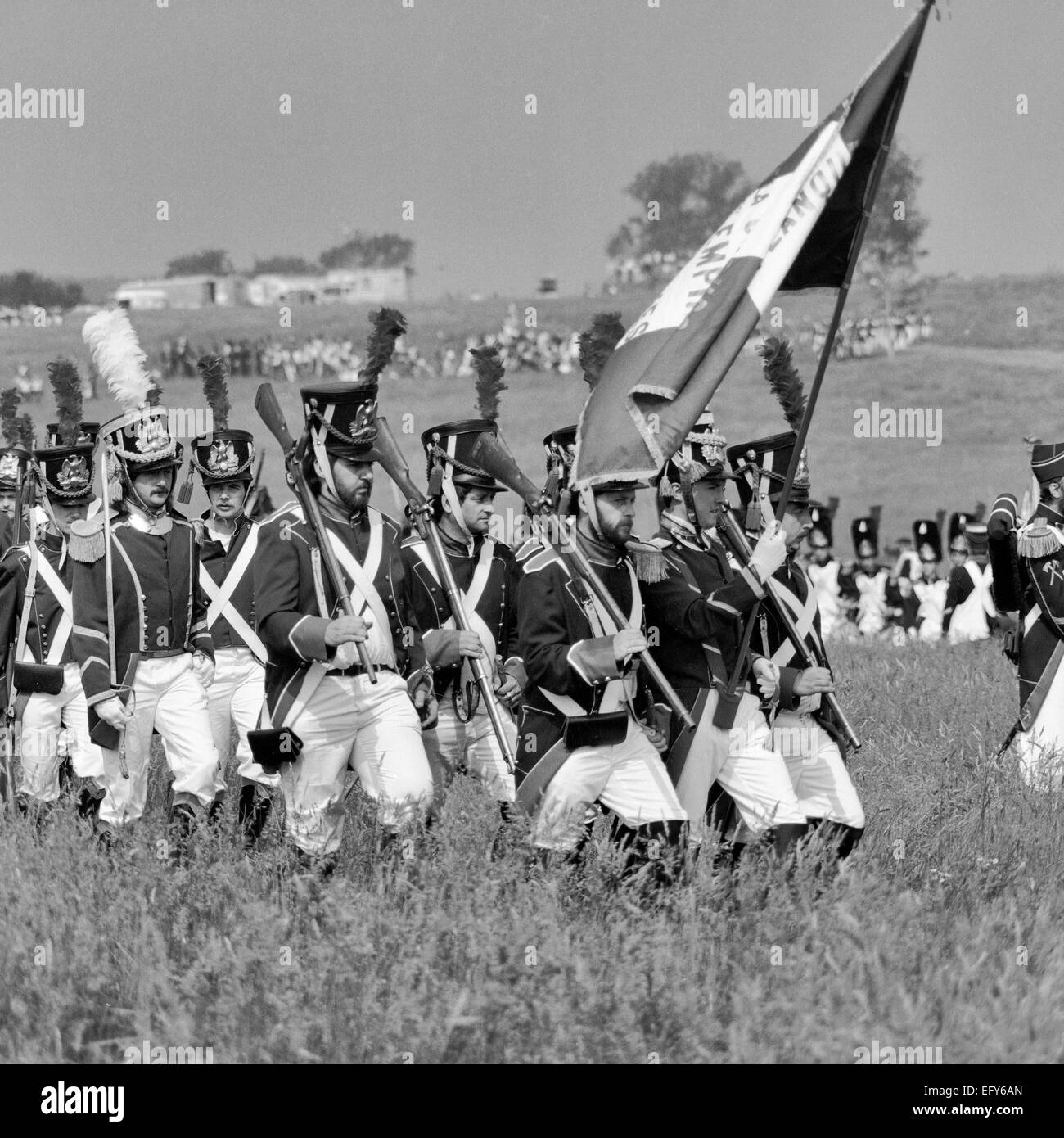 WATERLOO, BELGIUM -CIRCA 1990: Actors in costume during the reenactment ...