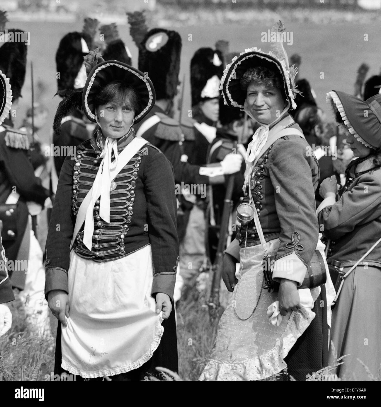WATERLOO, BELGIUM -CIRCA 1990: two women in costume during the ...