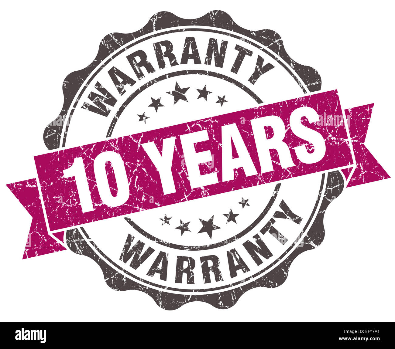 10 years warranty grunge violet seal isolated on white Stock Photo - Alamy