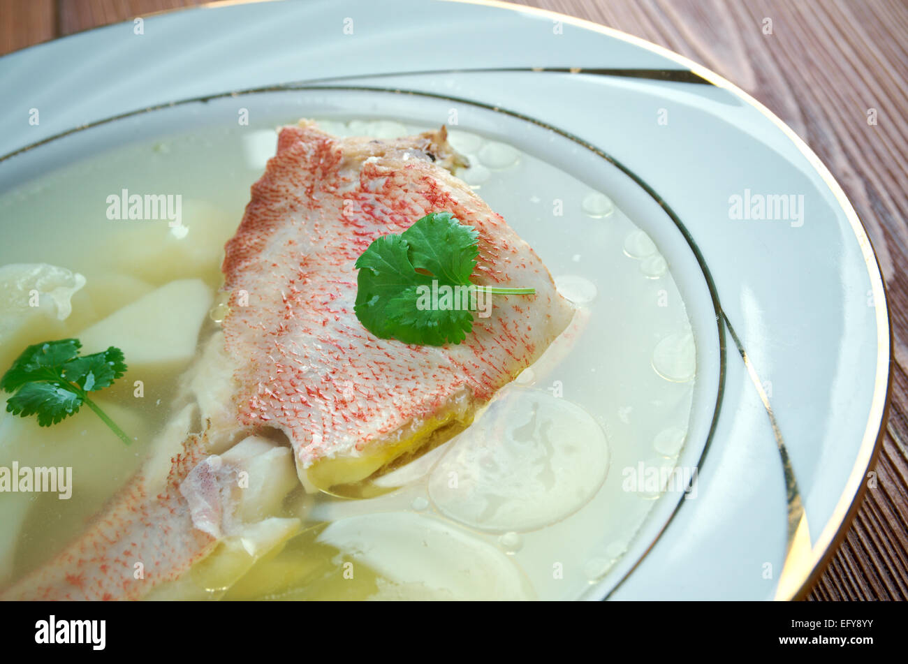 Traditional Russian fish soup with red grouper Stock Photo - Alamy