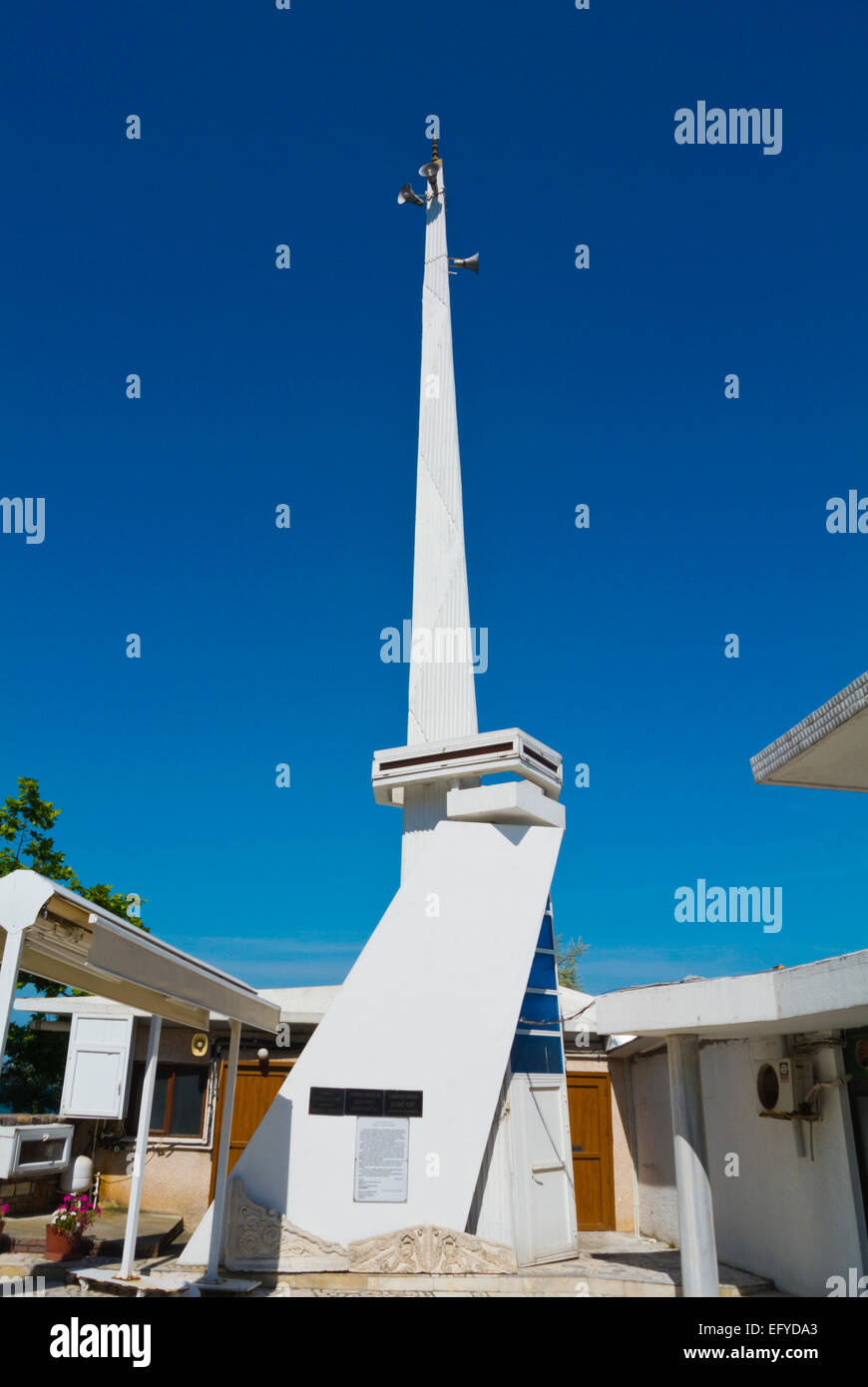 Minaret of modern mosque, Kinaliada town, Adalar the Princes Islands ...