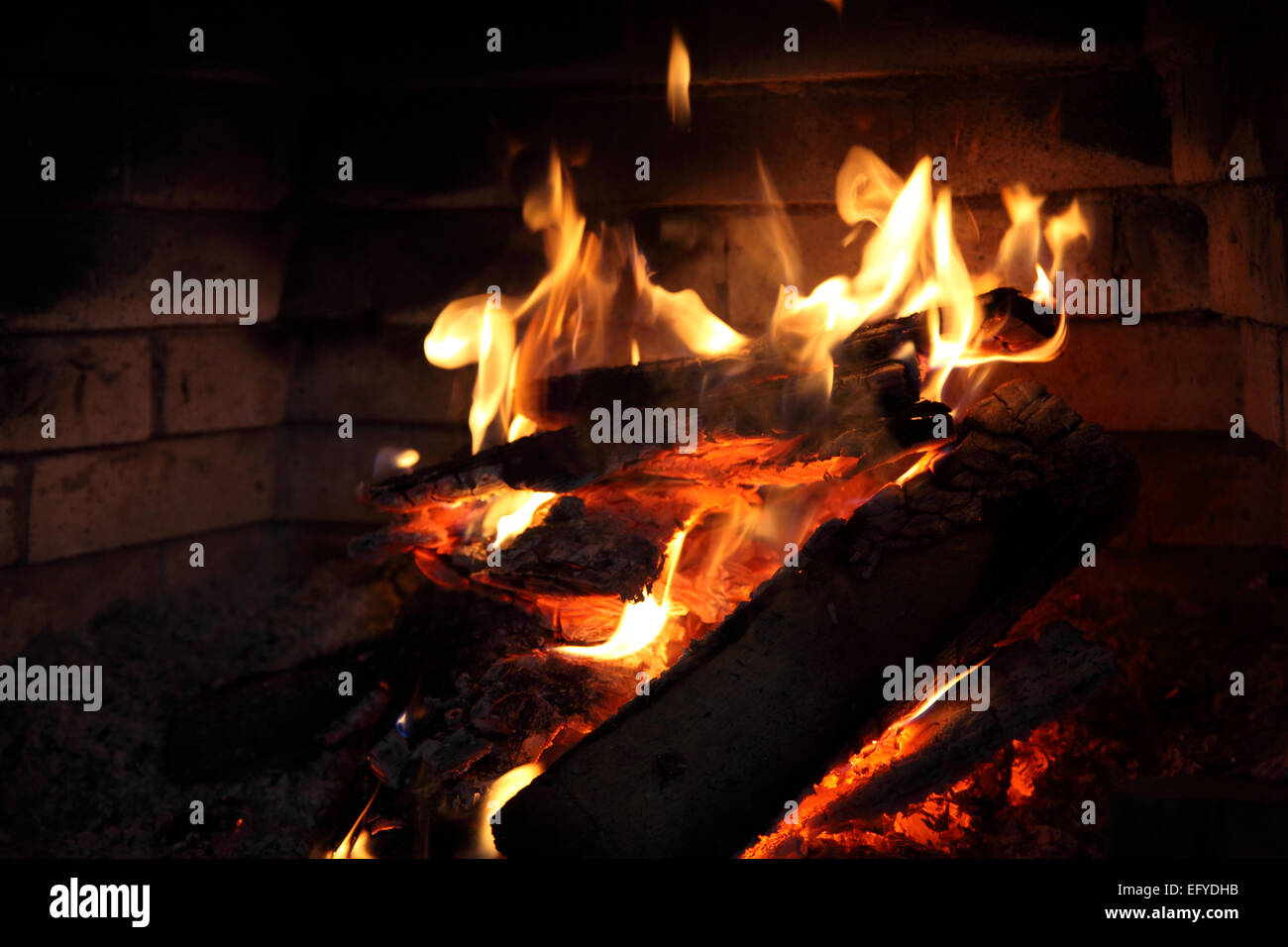 fire burning in the fireplace Stock Photo - Alamy