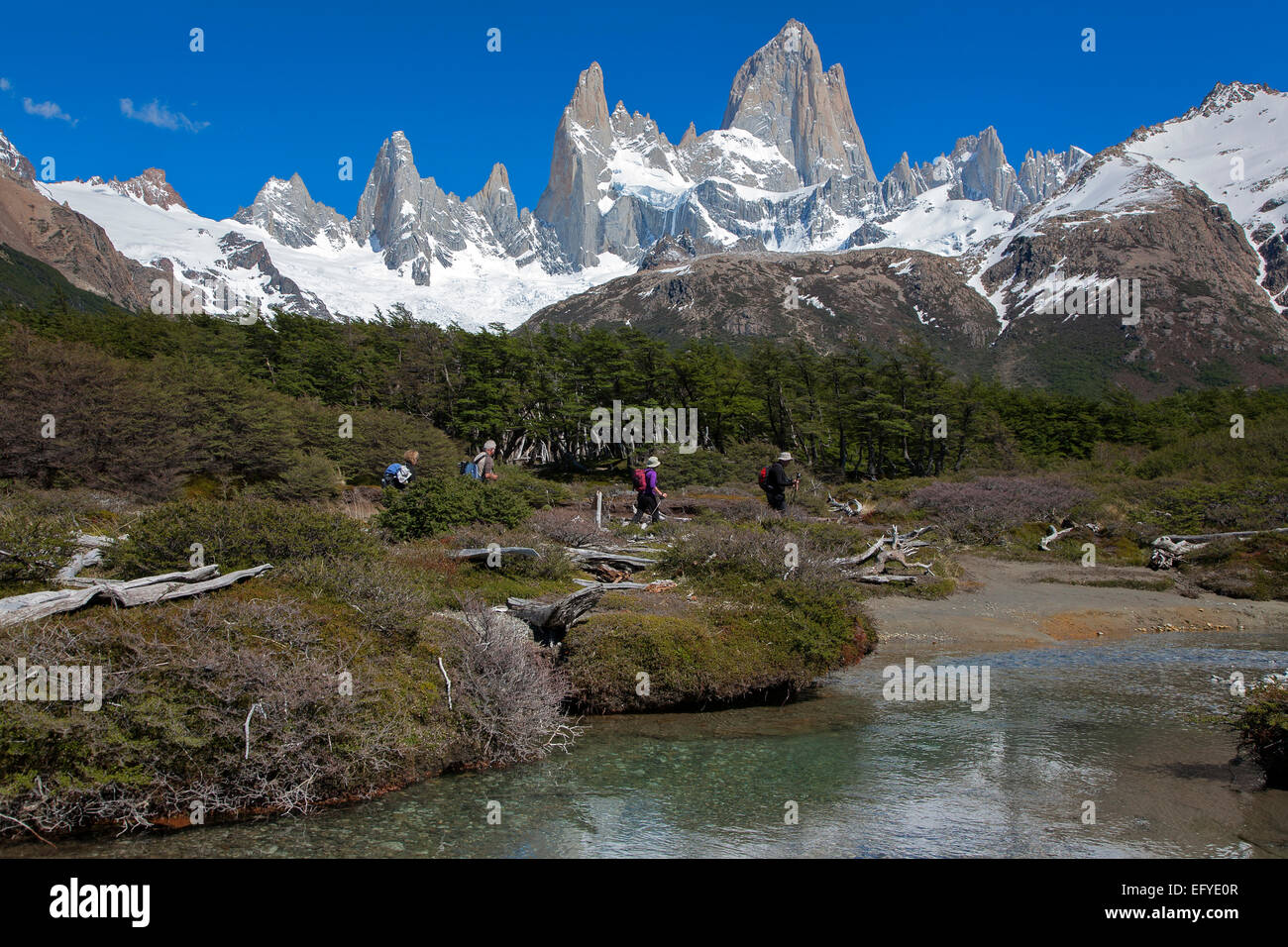 Trekking in Patagonia. Mount Fitz Roy massif. Los Glaciares National ...