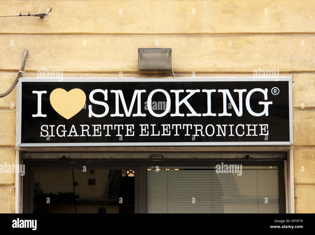 Italian shop sign for electronic cigarettes Stock Photo - Alamy