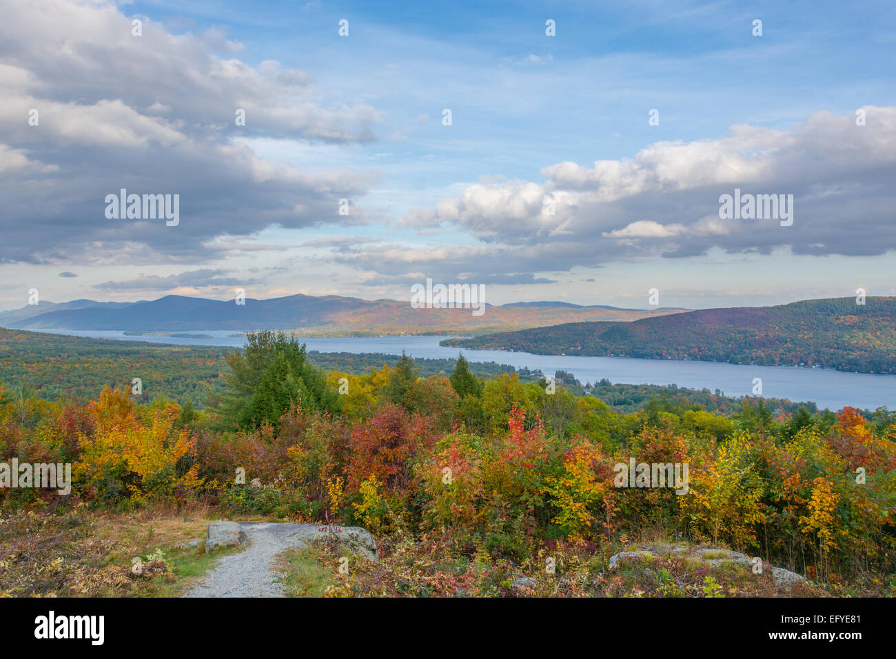 Autumn colors descending into the Lake George region as seen from a ...