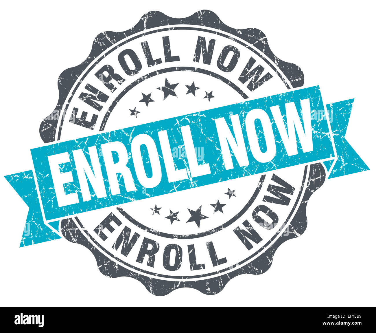 enroll now vintage turquoise seal isolated on white Stock Photo - Alamy