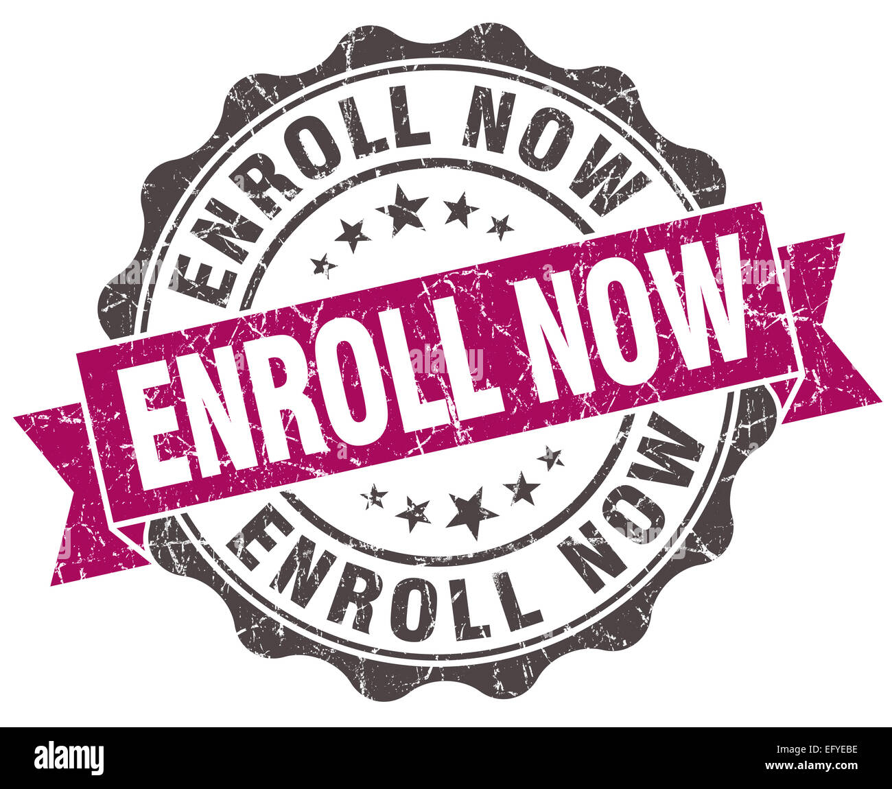 enroll now grunge violet seal isolated on white Stock Photo - Alamy