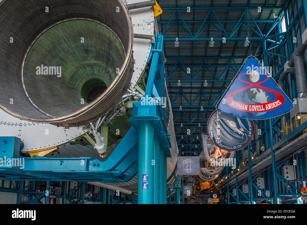 Saturn V rocket engine boosters at the Kennedy Space Center Stock Photo ...