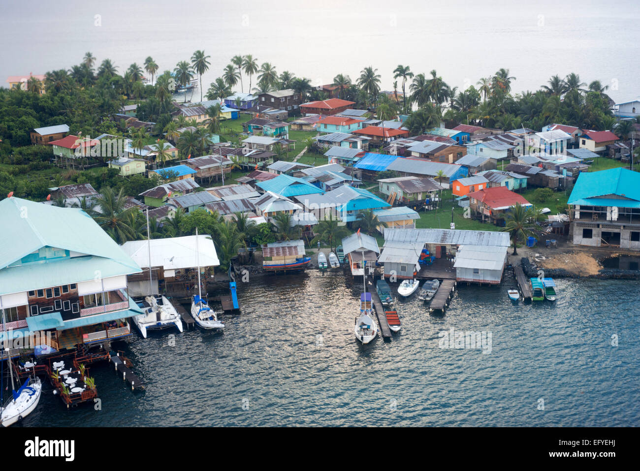 Aerial view of town in Colon Island. Bocas del Toro. Panama. The ...