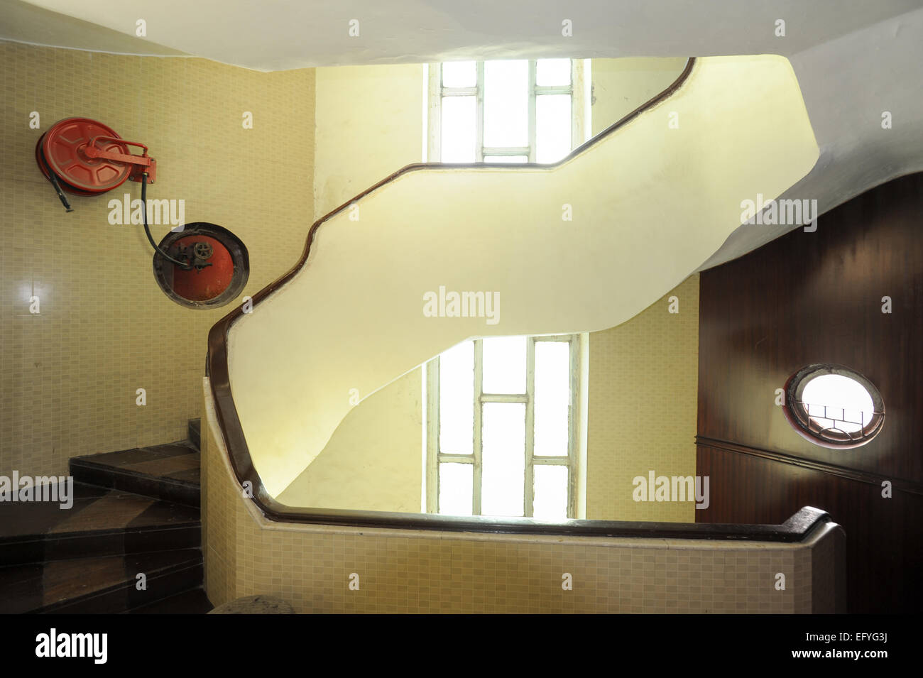 Firefighter hose on a landing of a house at Mumbai, India Stock Photo ...