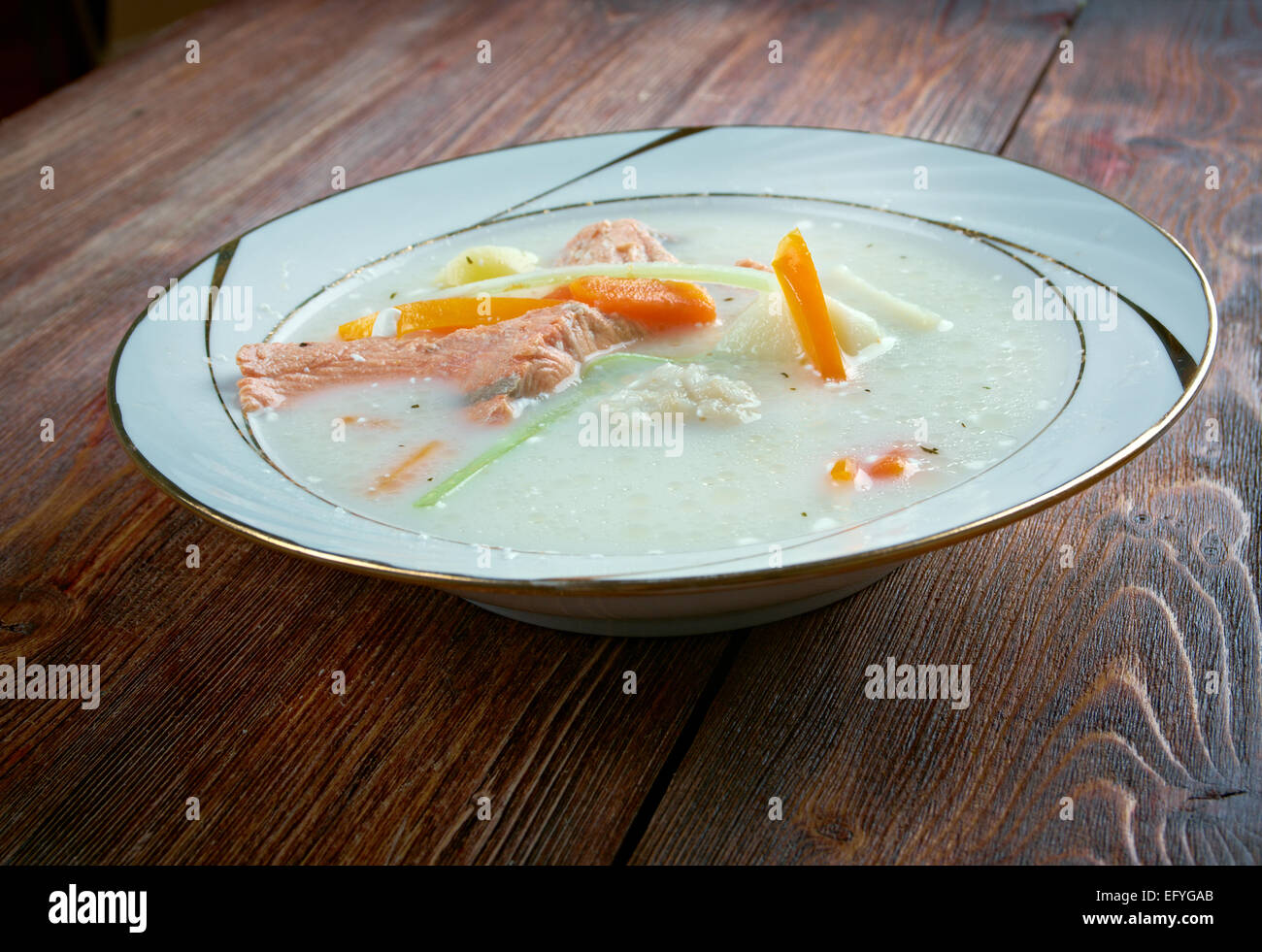 Fiskesuppe - Norwegian Cod and salmon Chowder Stock Photo - Alamy