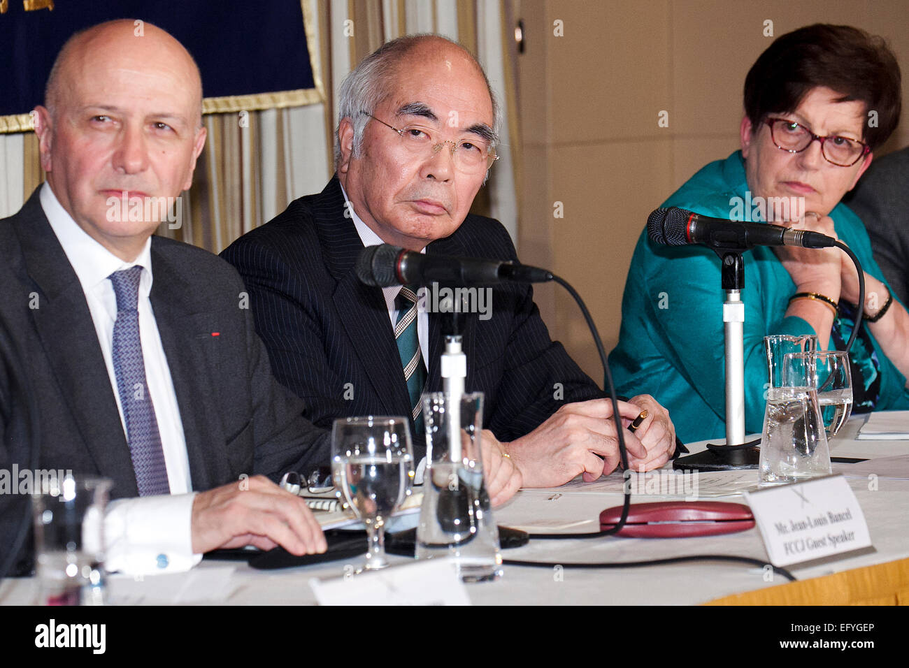 (L to R) Jean-Louis Bancel, Akira Banzai, Dame Pauline Green, February ...