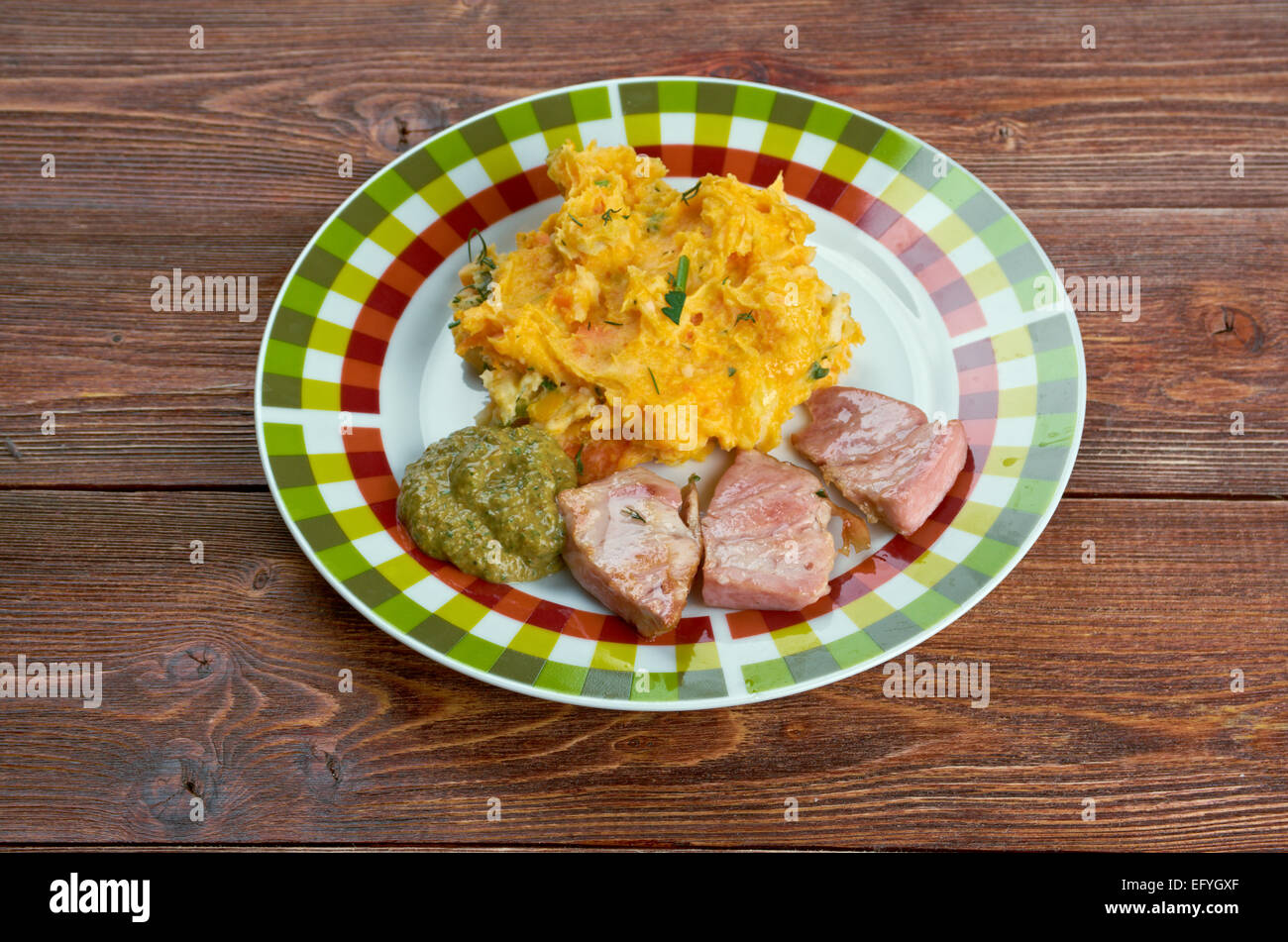 Rotmos med flask - mashed potatoes, turnip and roast ham.Swedish ...