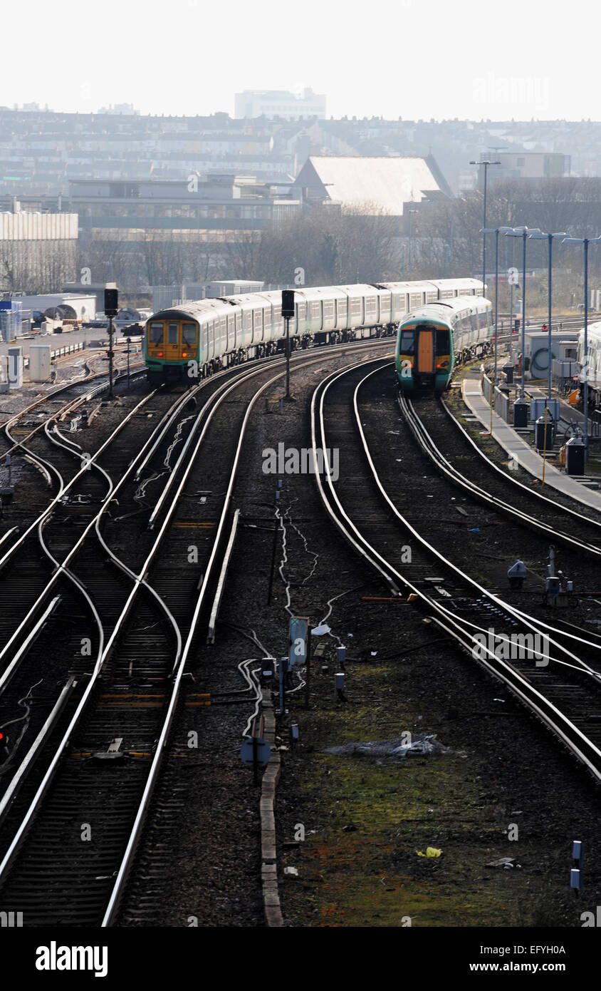 Southern Rail train approaching Brighton Station UK on the London to ...