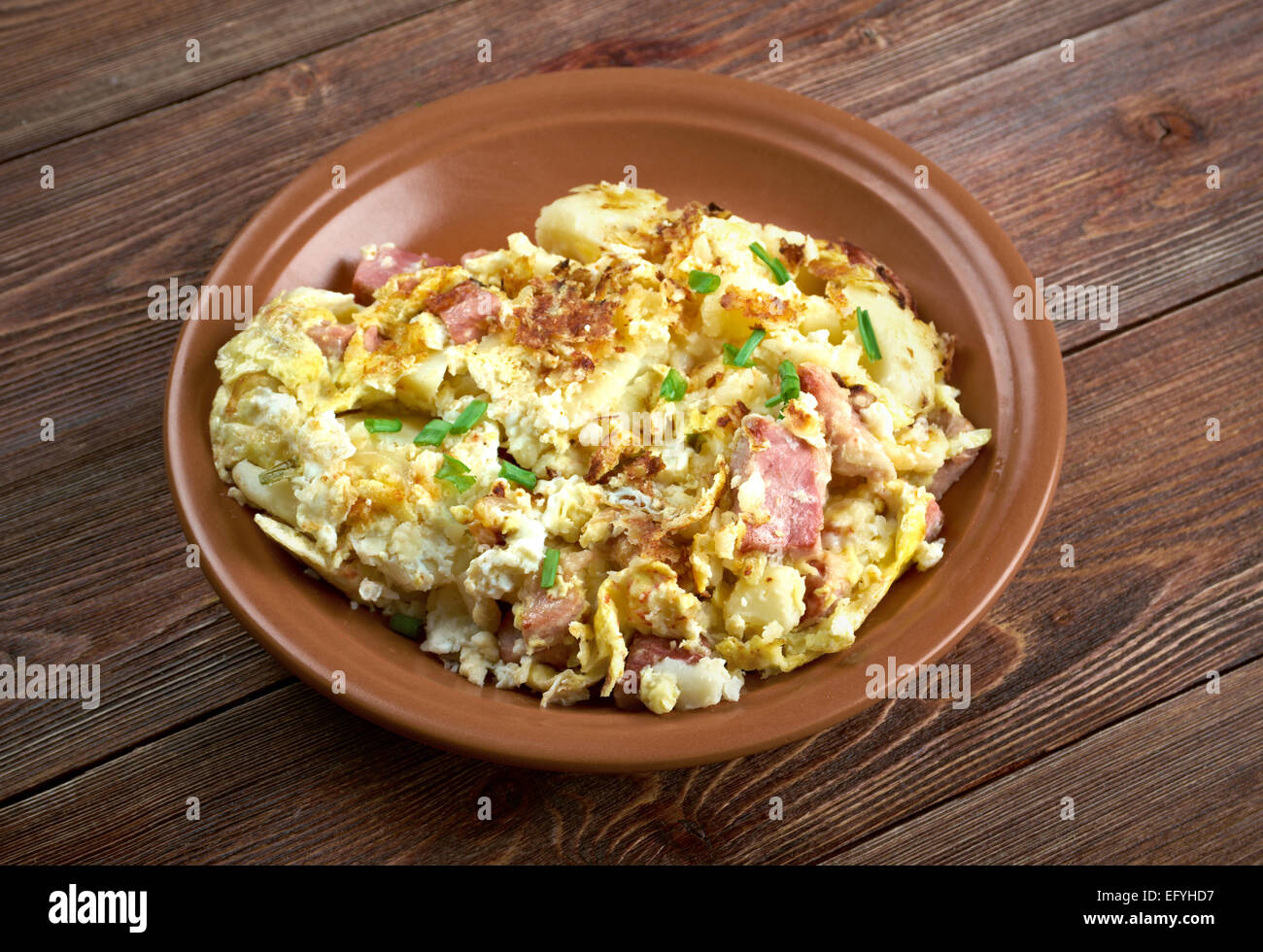 Bauernfruhstuck Farmer's breakfast. German country breakfast dish made ...