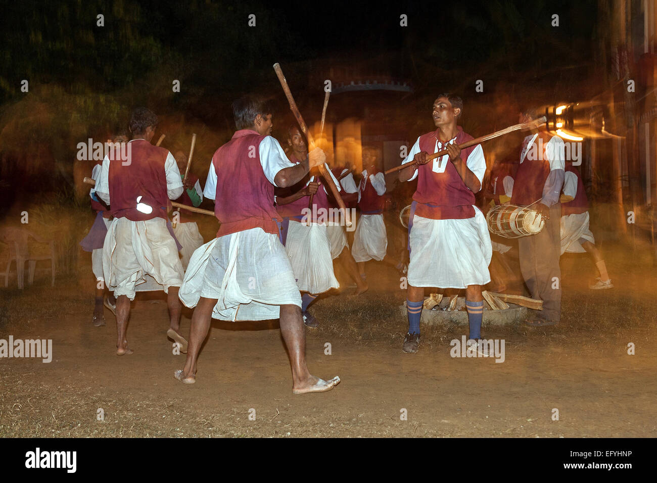 Nepalese men perform a traditional dance, Sauraha, Nepal Stock Photo ...