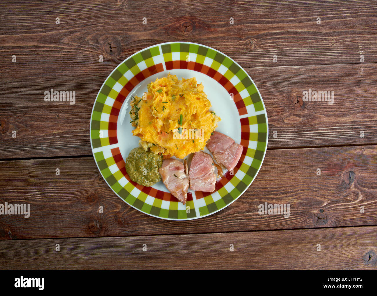Rotmos med flask - mashed potatoes, turnip and roast ham.Swedish ...