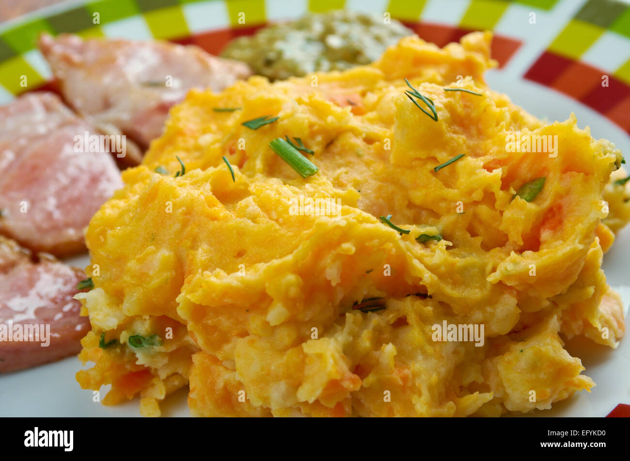Rotmos med flask - mashed potatoes, turnip and roast ham.Swedish ...