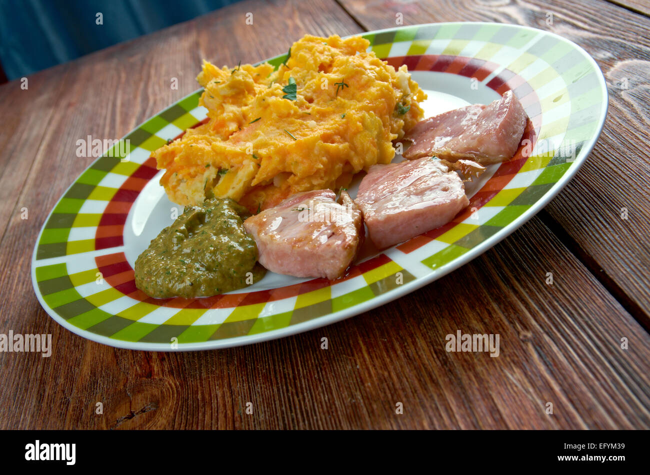 Rotmos med flask - mashed potatoes, turnip and roast ham.Swedish ...