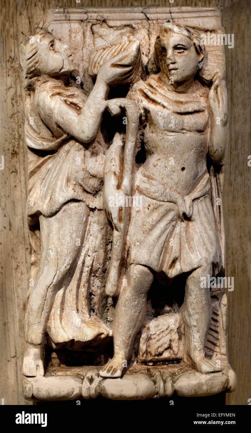 Ivory box with relief maenad and satyr roman hi-res stock photography ...