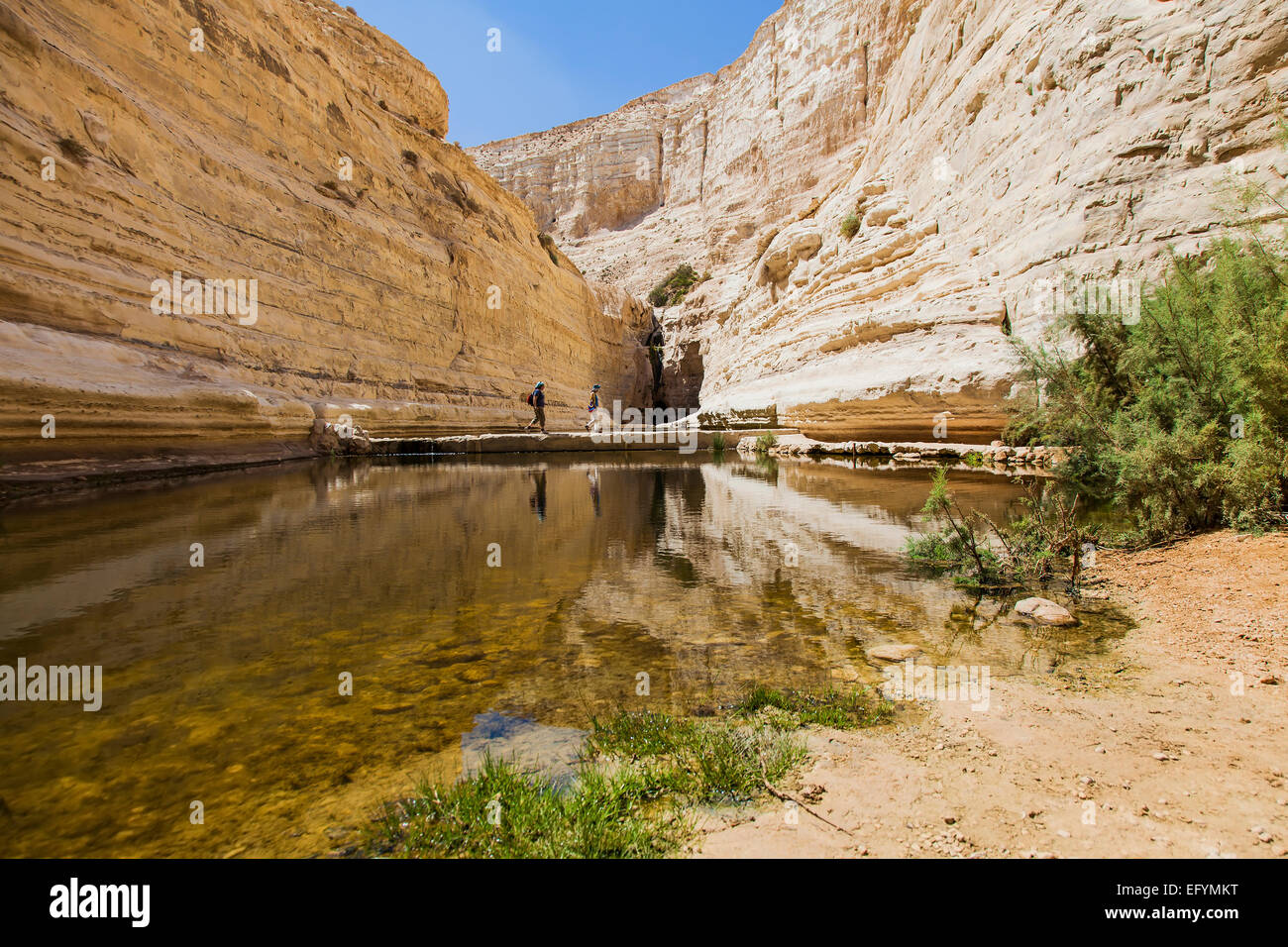 Tourists pass a water source in a deep gorge Stock Photo - Alamy