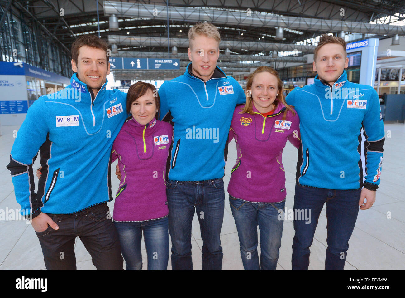 From left: Czech skiers Dusan Kozisek, Eva Vrabcova Nyvltova, Jan Srail ...
