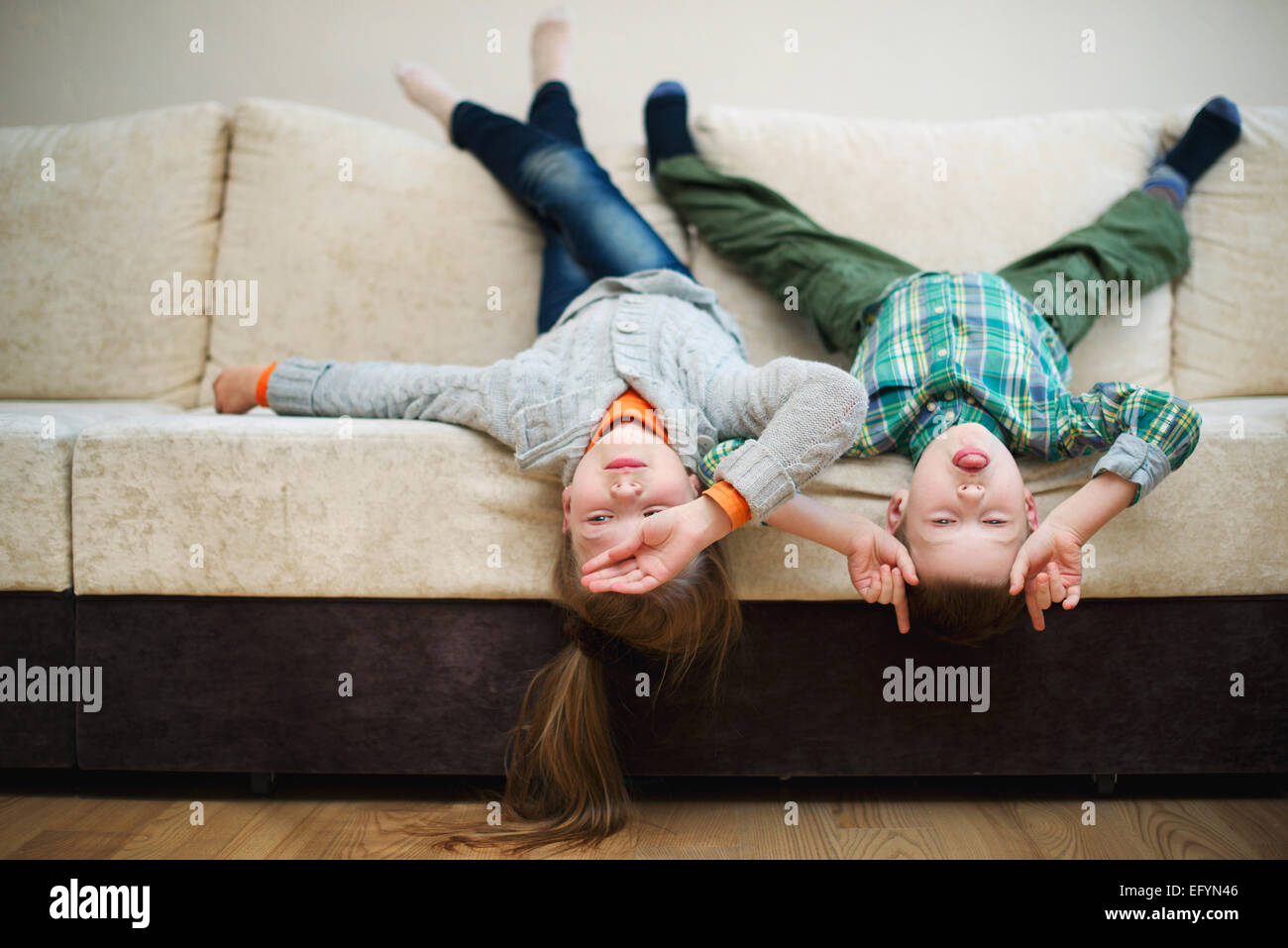 boy and girl fool upside down Stock Photo - Alamy