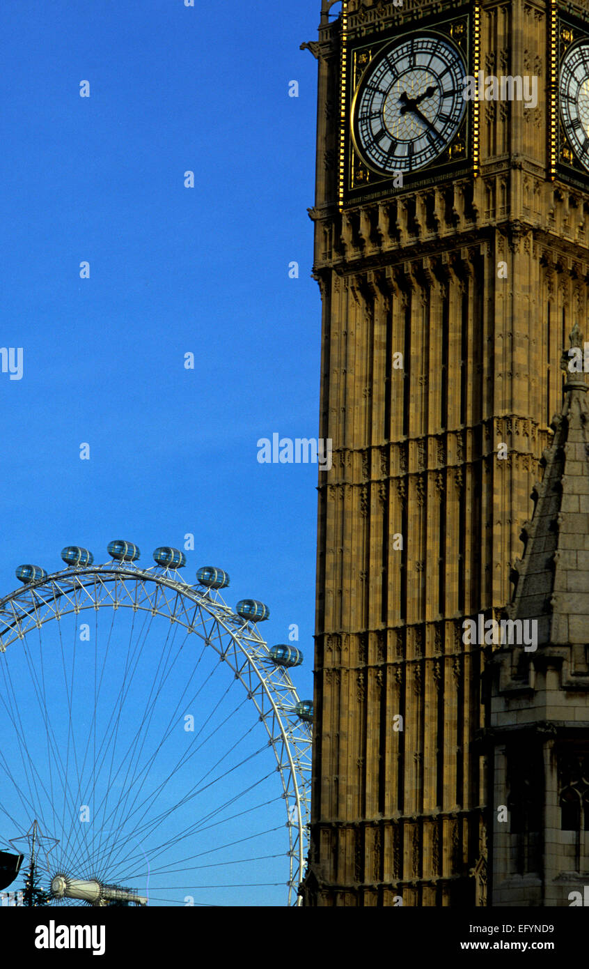 London Eye and Big Ben. London England. 2000 Stock Photo - Alamy