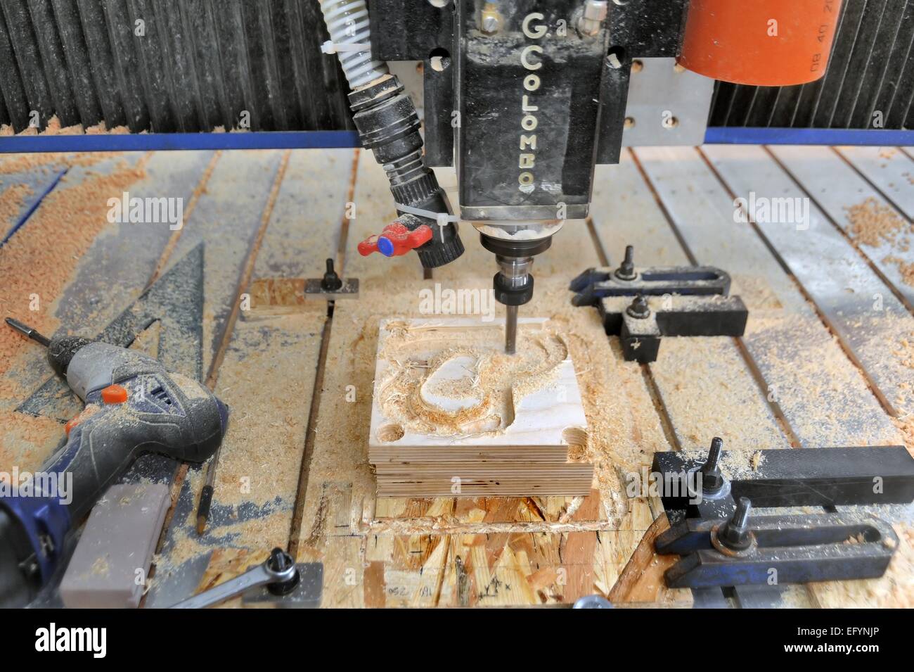 Italy, Milan FabLab (fabrication laboratory), 3D milling with cutter ...