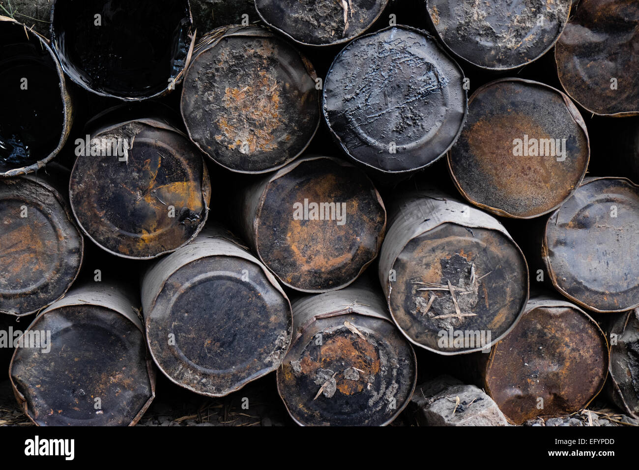 Oil price slump - empty barrels of oil Stock Photo - Alamy