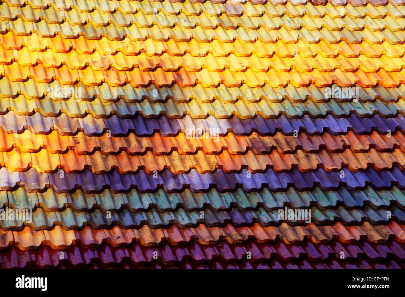 Multi colored roof tiles, France Stock Photo - Alamy