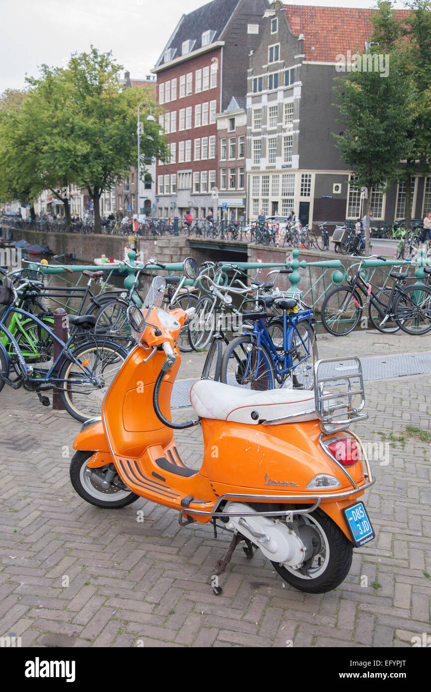 Scooter Nieuwmarkt Square; Amsterdam; Holland Stock Photo - Alamy
