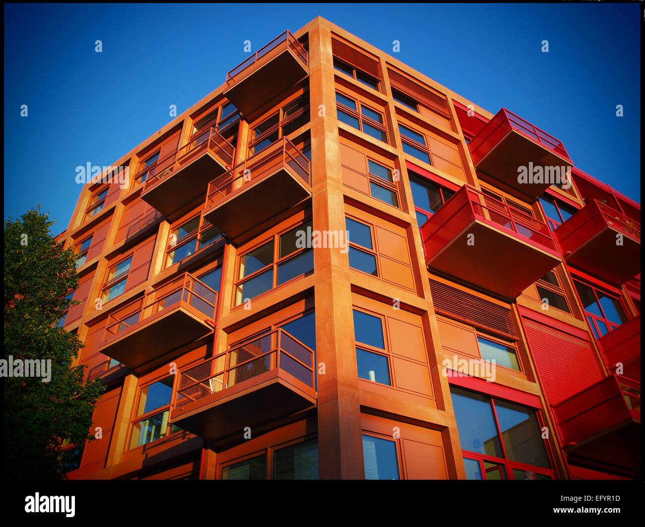 A modern red building with luxury flats is seen in Berlin Schoeneberg ...