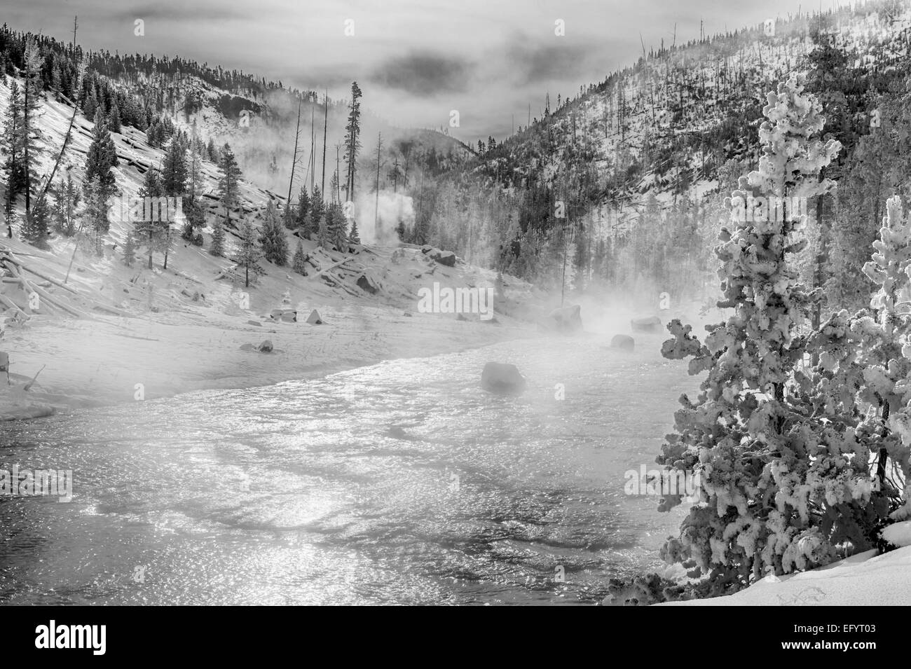 Snow mountain waterfall Black and White Stock Photos & Images - Alamy