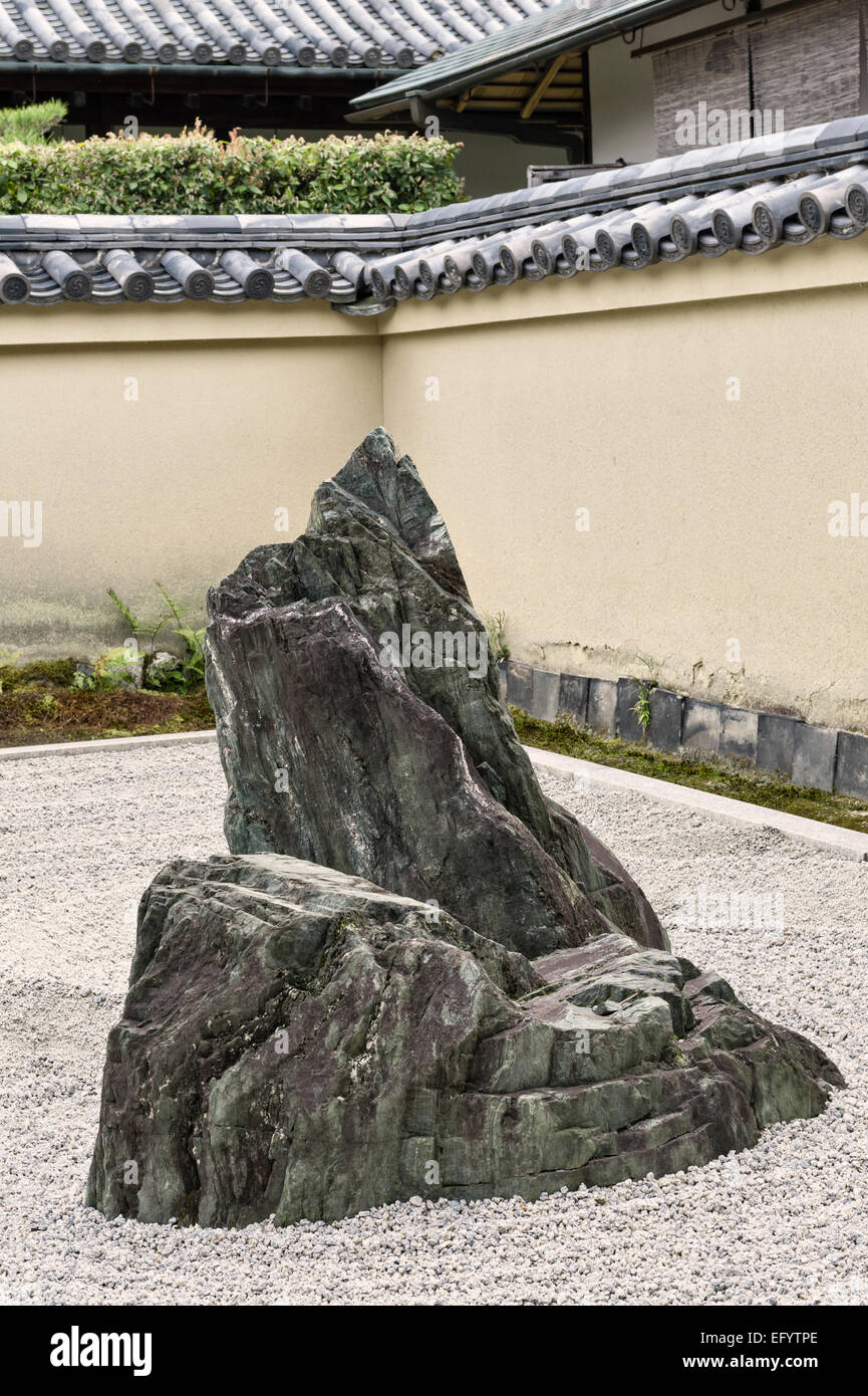 The 'crane island' stone in the Isshidan garden, surrounded by a sea of ...
