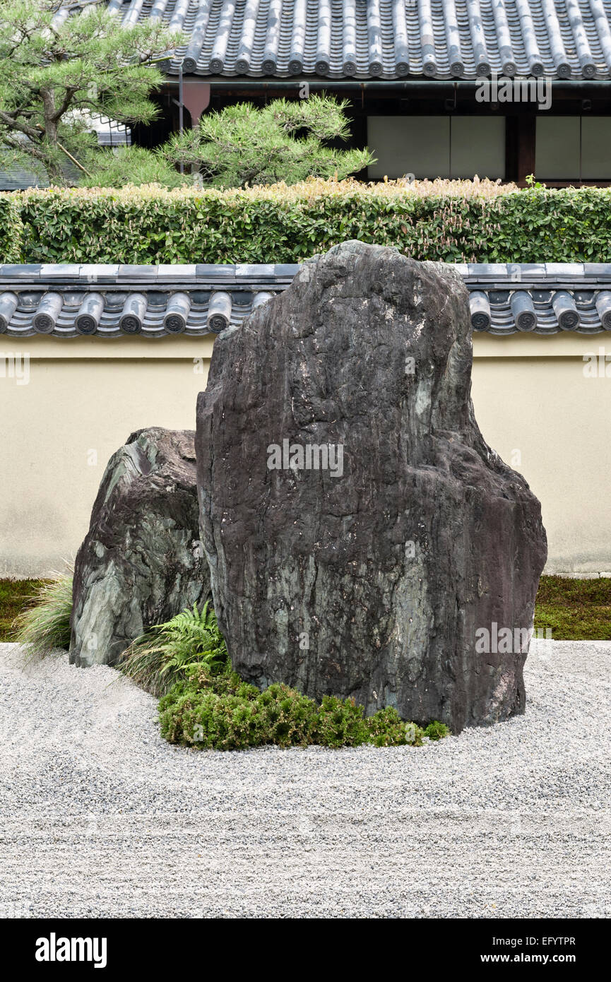 The Mt. Horai stone in the Isshidan garden, surrounded by a sea of ...
