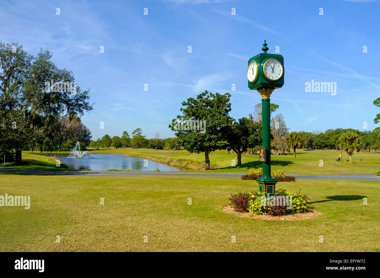 Iconic Clock At The Intersection Of The Main Driveway And The Tenth