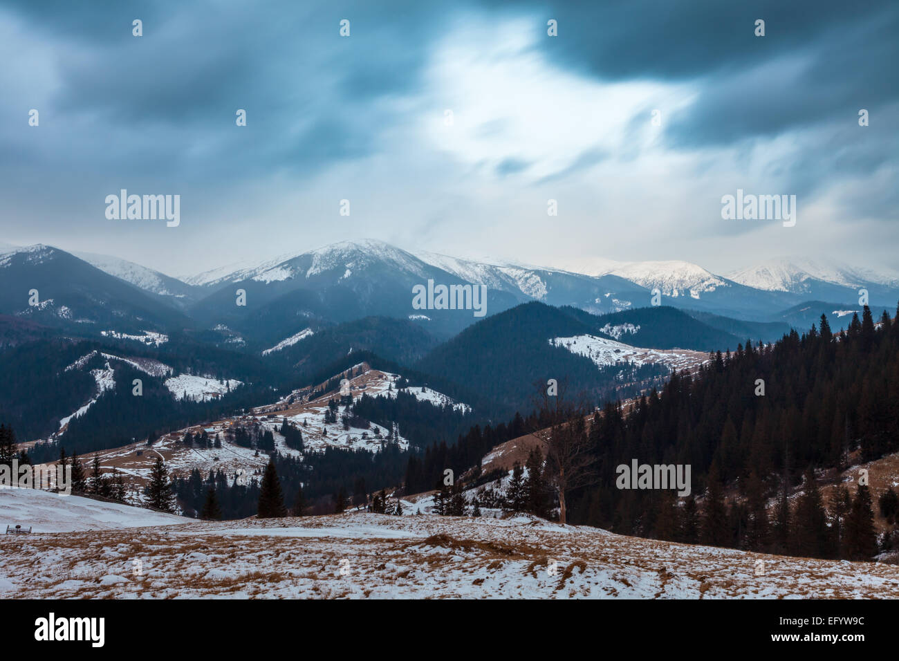 Snowy mountains before storm. The Ukraine landscape Stock Photo - Alamy