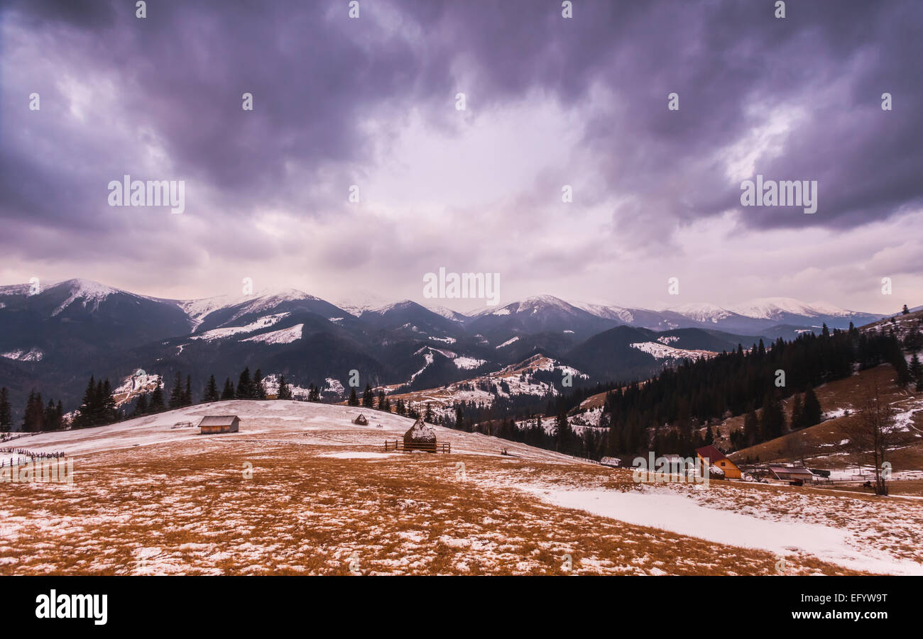 Snowy mountains before storm. The Ukraine landscape Stock Photo - Alamy