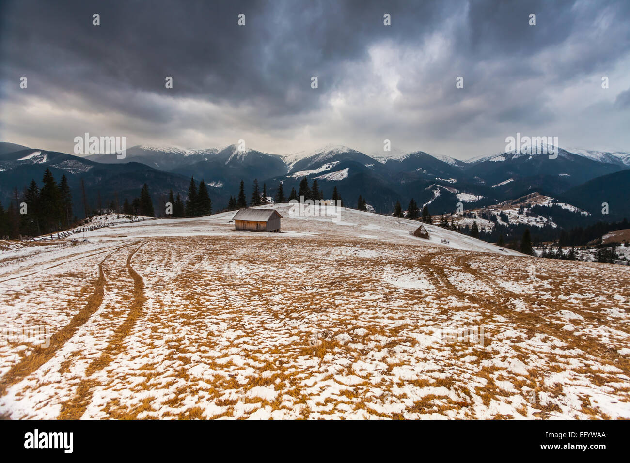 Snowy mountains before storm. The Ukraine landscape Stock Photo - Alamy